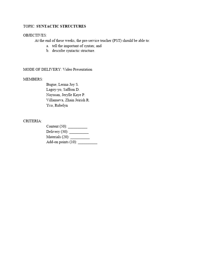 Syntactic Structures 2 | PDF | Verb | Adjective