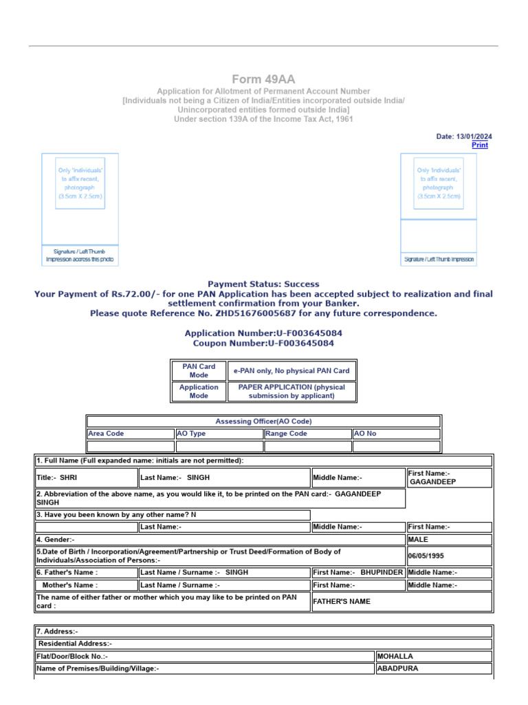 PAN Application Form for Non-Residents | PDF | Payments | Government ...