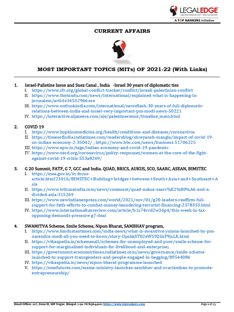 Most Important Topics (MITs) 2021-22 (With Links) | PDF