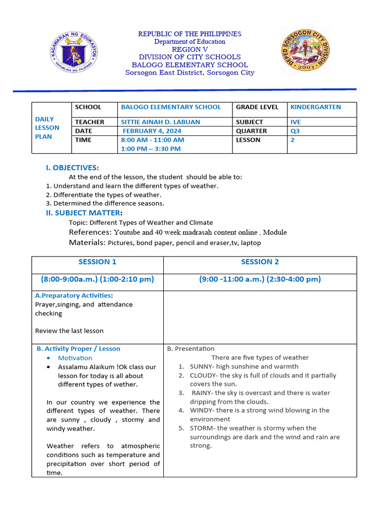 Lesson Plan Islamic Values | PDF | Weather | Sky