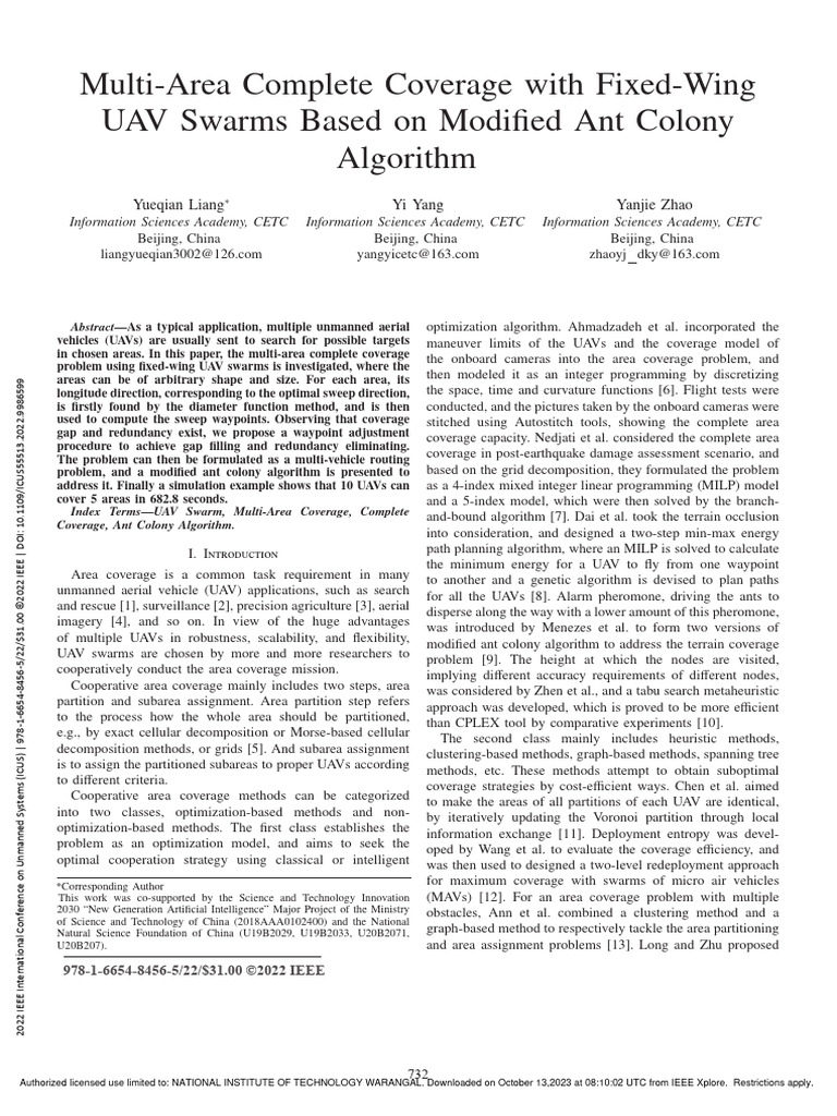 Multi Area Complete Coverage With Fixed Wing Uav Swarms Based On Modified Ant Colony Algorithm