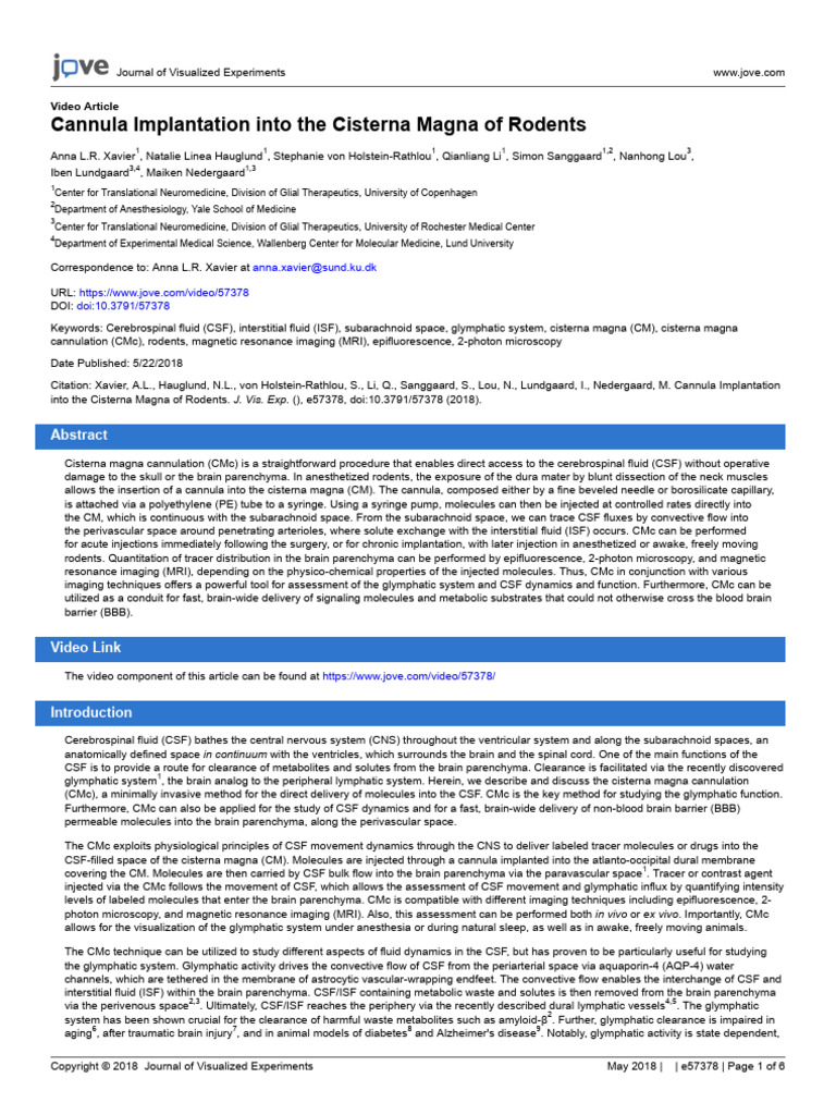 Cannula Implantation Into The Cisterna Magna of Rodents: Anna - Xavier ...