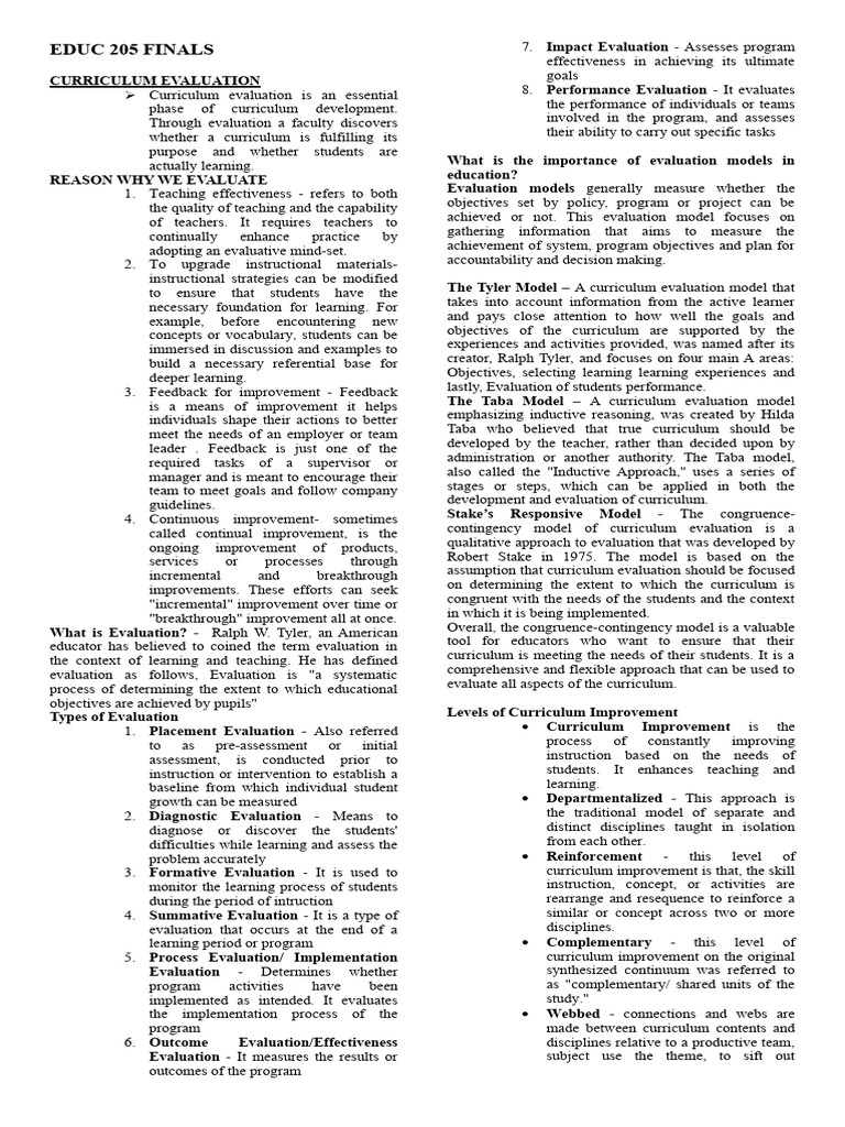 Educ 205 Finals | PDF | Curriculum | Learning