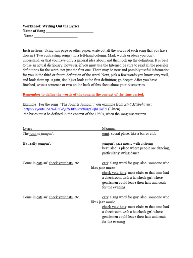 Song Lyrics Analysis Worksheet | PDF | Human Communication | Linguistics