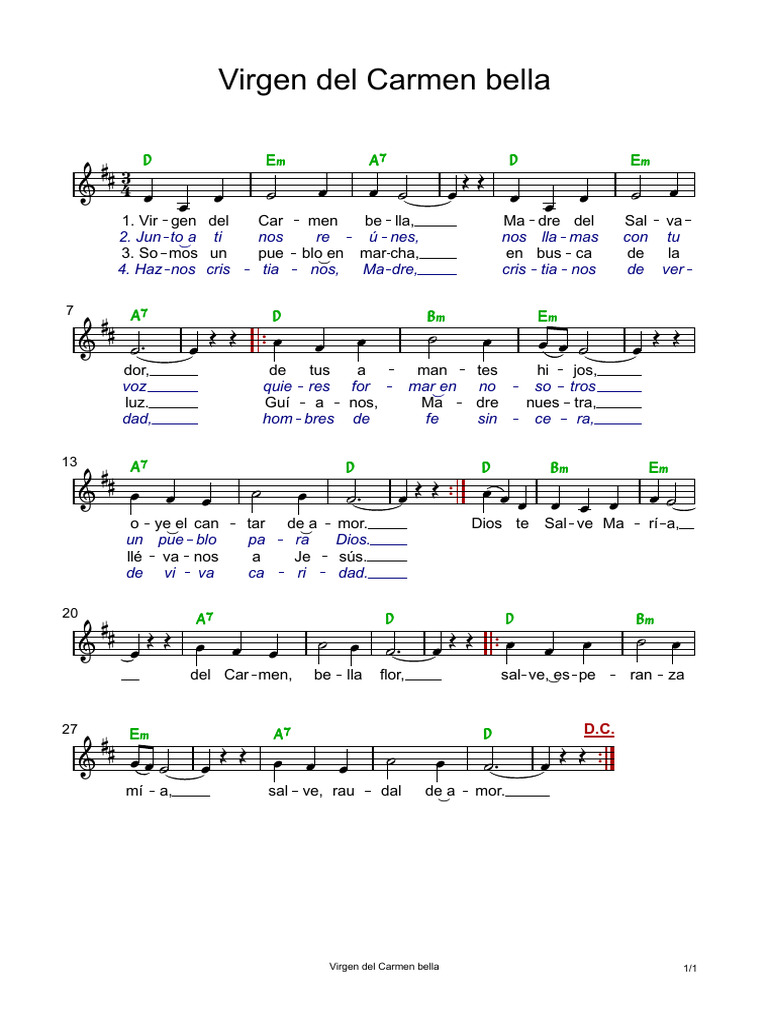 Partitura Virgen del Carmen bella | PDF