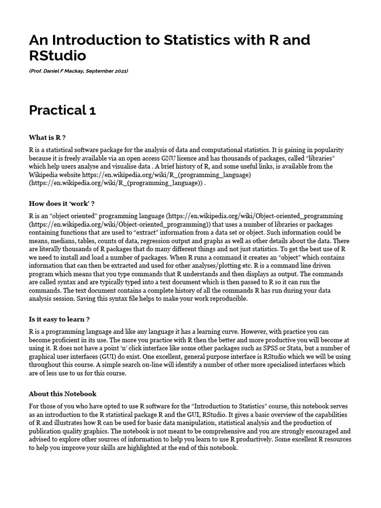 An Introduction To Statistics With R and RStudio | PDF