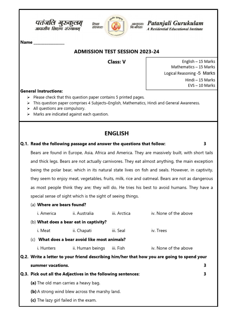 Class 5th | PDF | Bears