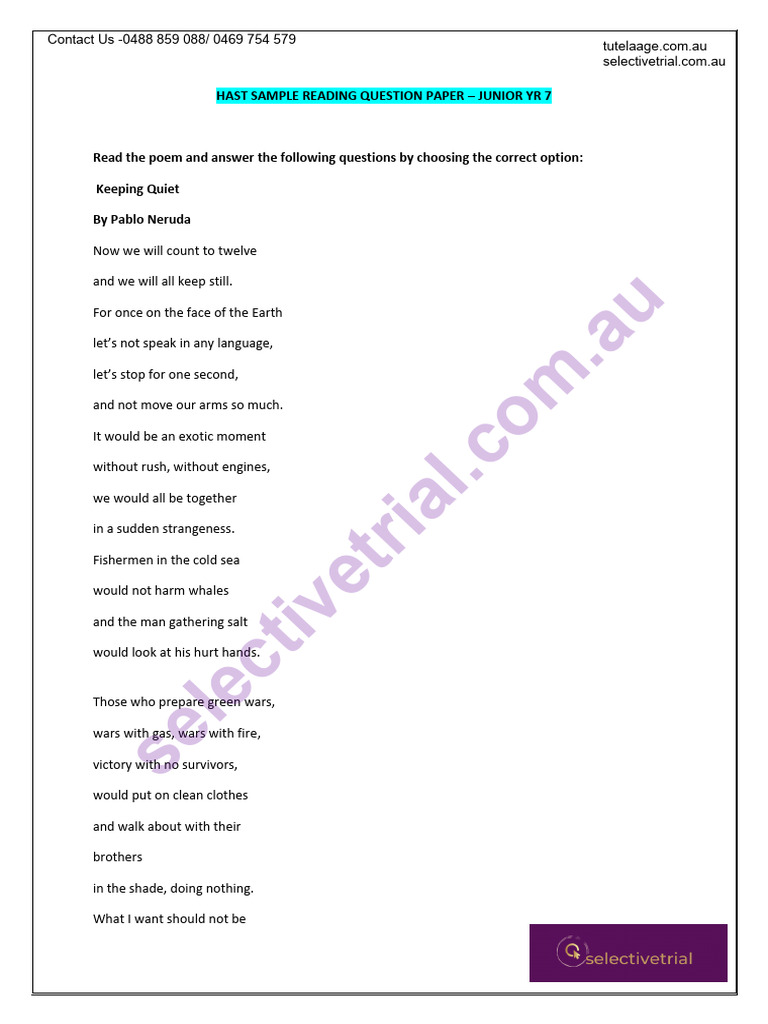 HAST SAMPLE Questions For Year 7 - 2 | PDF