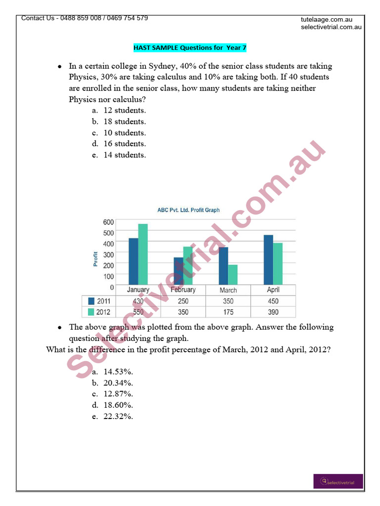 HAST SAMPLE Maths Questions For Year 7 | PDF | Economies