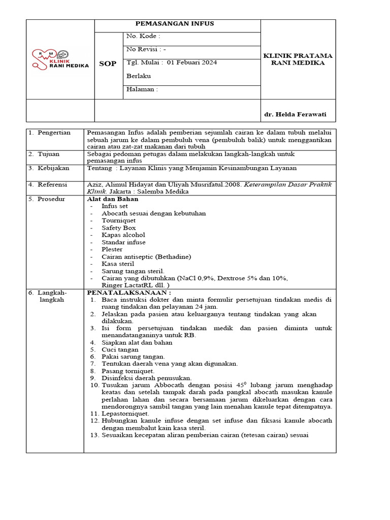 SOP Pemasangan Infus | PDF