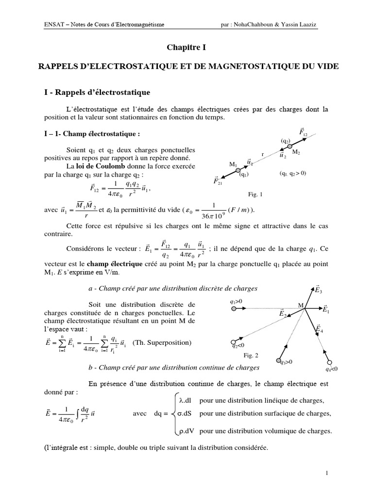 Cours D'electromagnétisme - Chapitres I & II | PDF