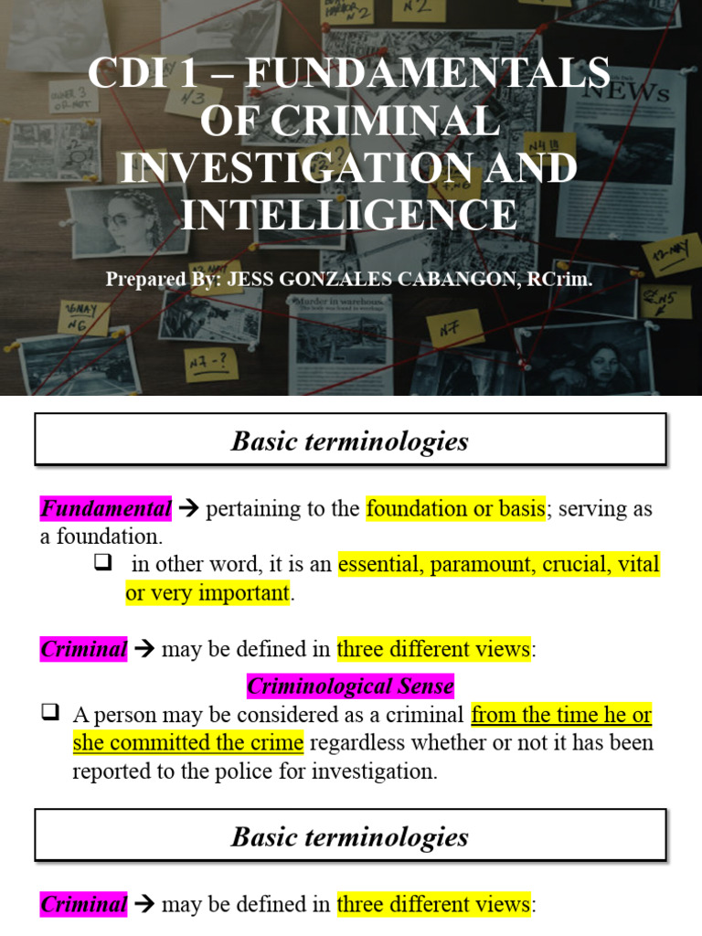 Cdi 1 Fundamentals of Criminal Investigation and Intelligence Prepared ...