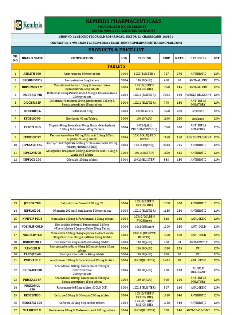 Kembris Prise List All Jan-24 | Download Free PDF | Dietary Supplements | Omega 3 Fatty Acid