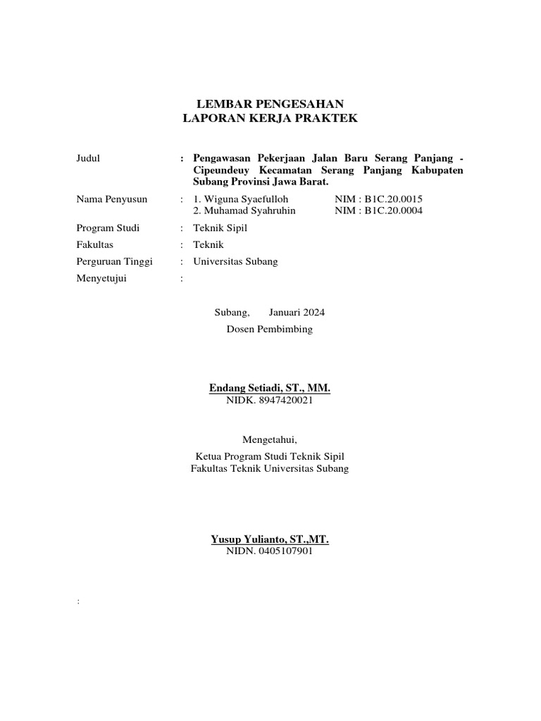 Lembaran Pengesahan KP | PDF