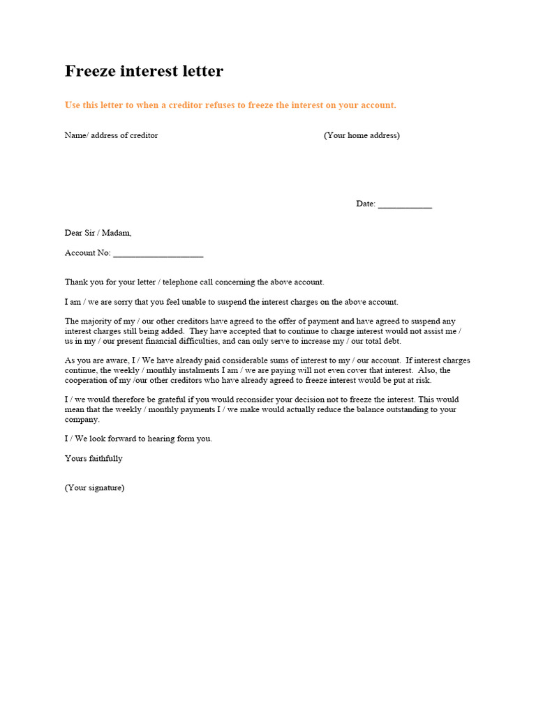 Request to Freeze Credit Card Interest | PDF