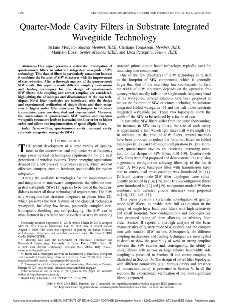 Quarter-Mode SIW Filter Design Insights | PDF | Filter (Signal Processing) | Microwave