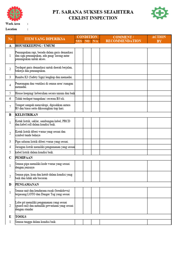 Form Ceklist Workshop | PDF