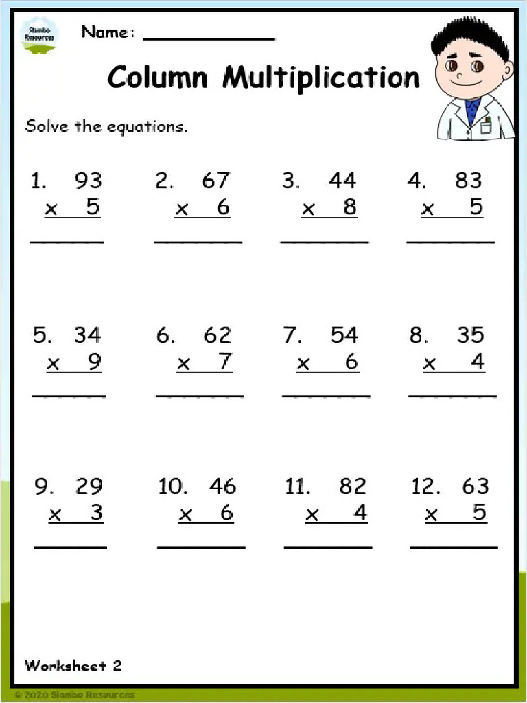 Grade 3 Multiplication Worksheet 2 Image | PDF