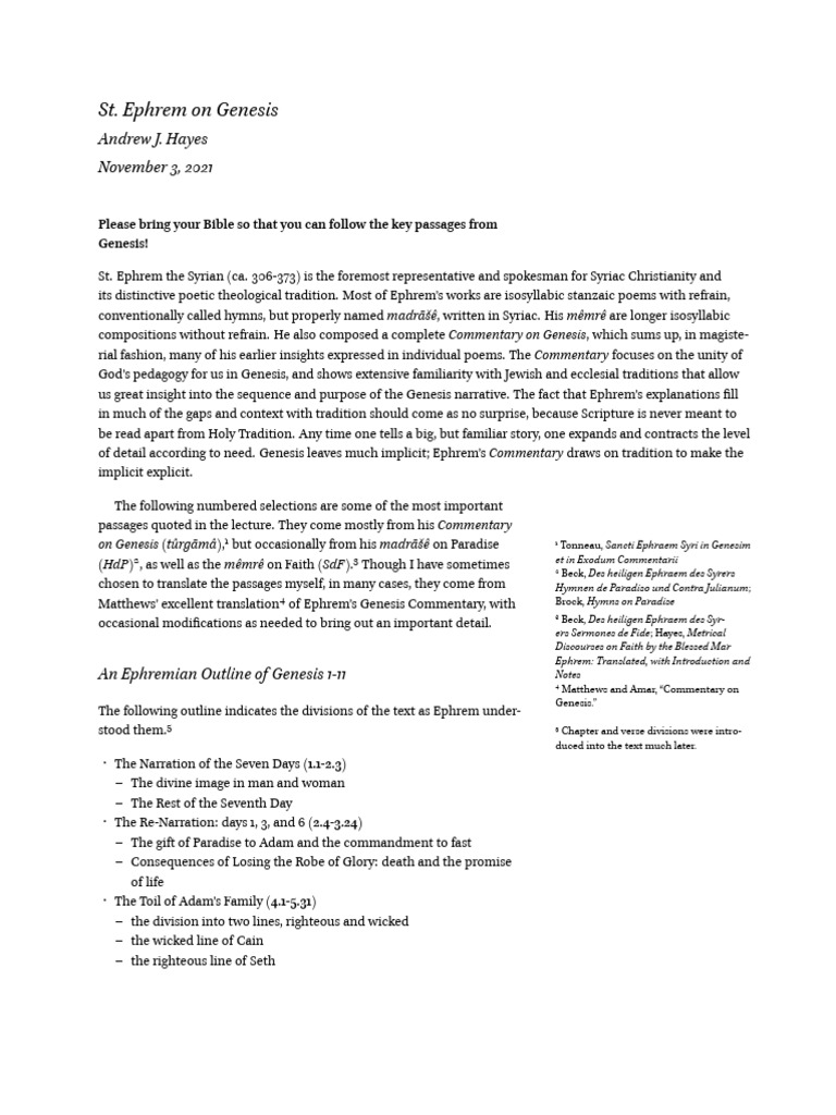 Genesis Handout On ST Ephrem | Download Free PDF | Logos (Christianity ...
