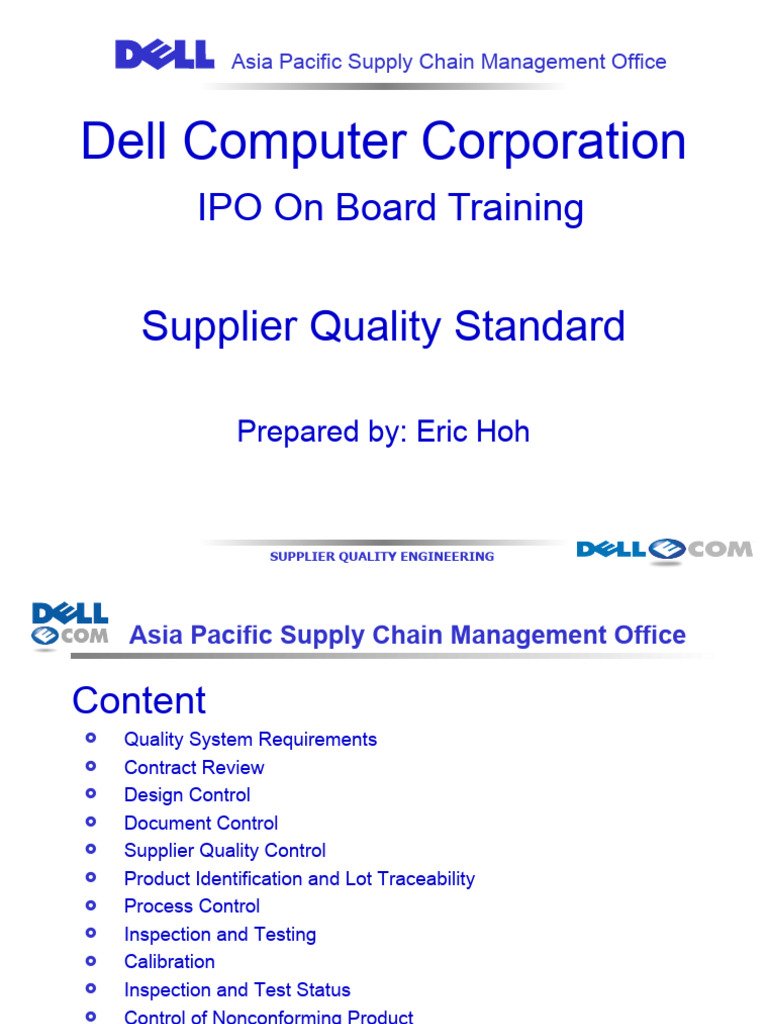 Dell Supplier Quality Standards Guide | PDF | Supply Chain Management ...