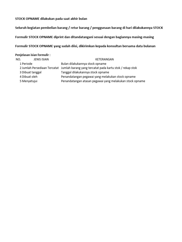 Format dan Contoh Stock Opname Bulanan | PDF