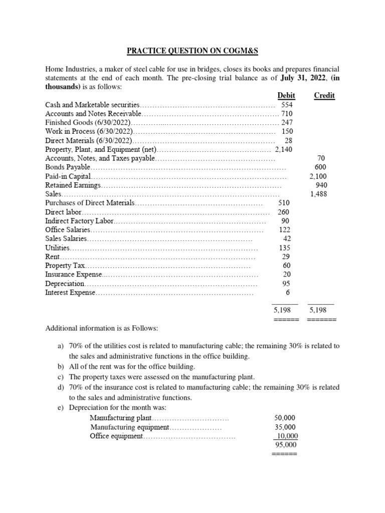 COGM & Income Statement for July 2022 | PDF | Debits And Credits ...