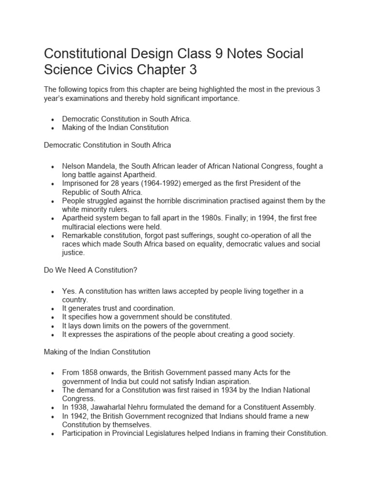 Constitutional Design Class 9 Notes Social Science Civics Chapter 3 ...