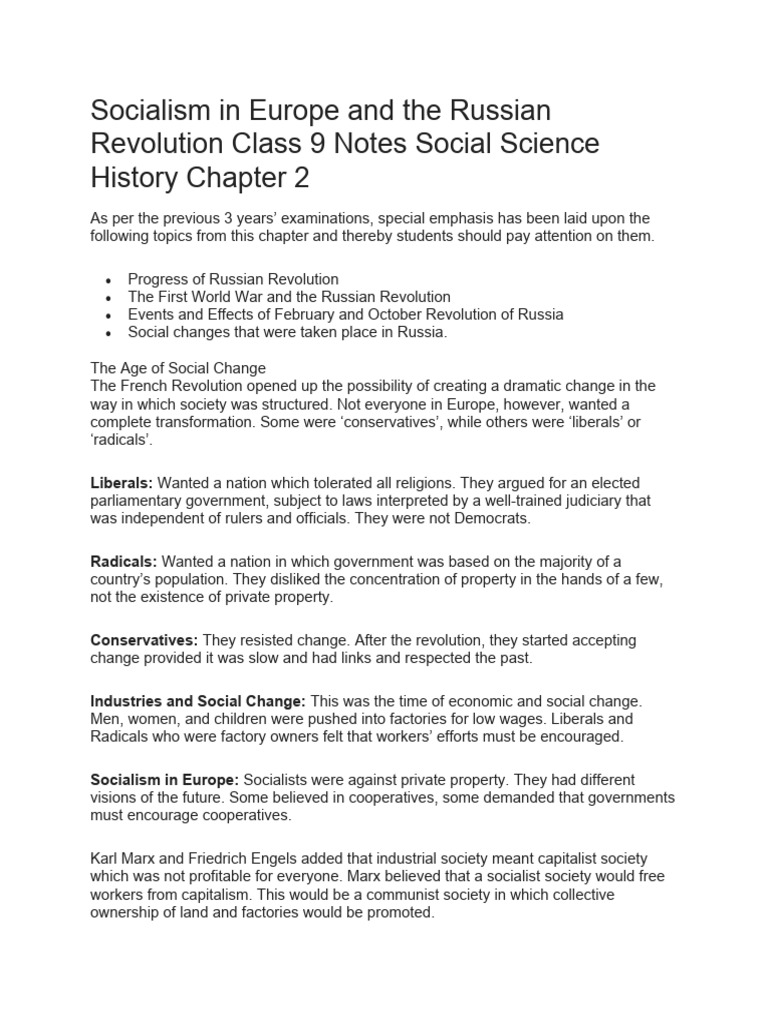 Socialism in Europe and The Russian Revolution Class 9 Notes Social ... Socialism in Europe and The Russian Revolution Class 9 Notes Social ...