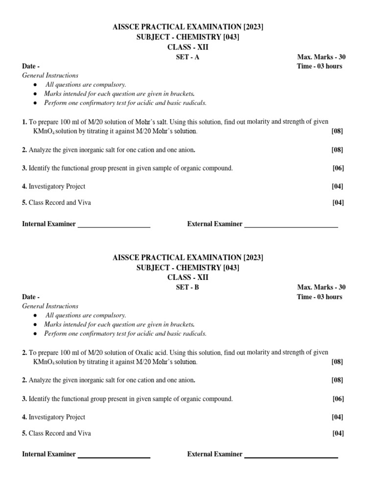 Aissce Practical Examinatio1 Final 2 Pdf Salt Chemistry Chemistry 