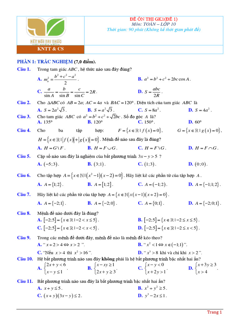 10 Đề Ôn Tập KT GKI-ghép-hs | PDF