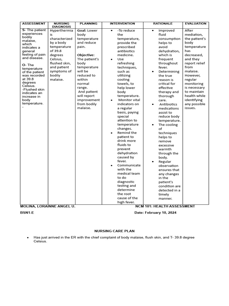 Assessment NCM 101 | Download Free PDF | Fever | Medical Diagnosis