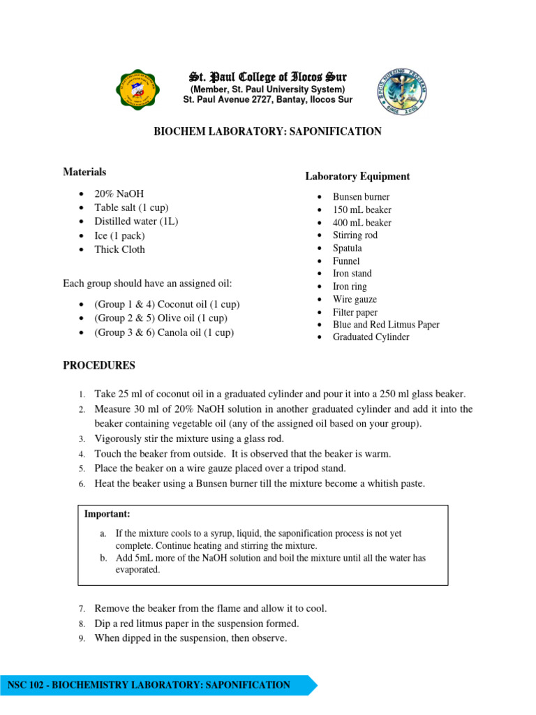 Biochem Laboratory 2 | PDF | Filtration | Soap