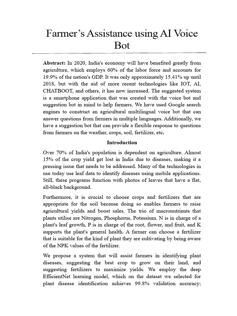 Farmer Assistance Using AI Voice Bot - Base Paper | PDF | Deep Learning ...