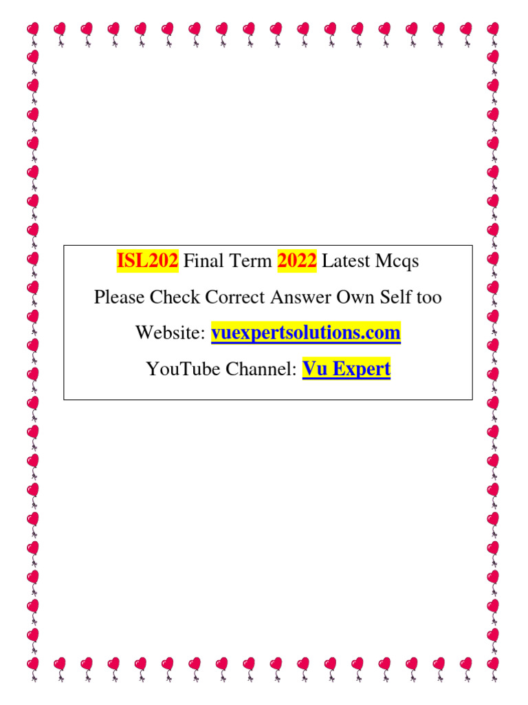 Isl202 Finalterm Mcqs 2022 Vu Expert | PDF