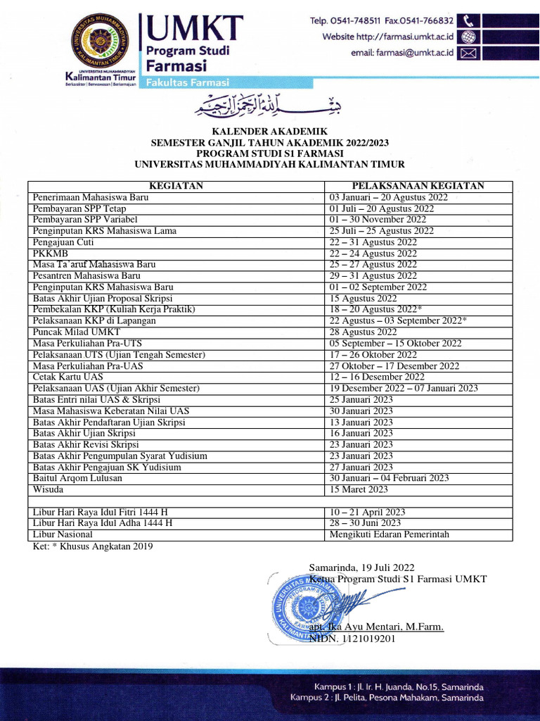 Kalender Akademik Semester Ganjil 2022-2023 REV | PDF