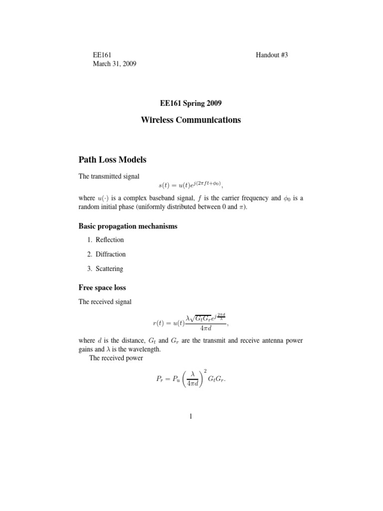 Wireless Communications Path Loss Models | PDF