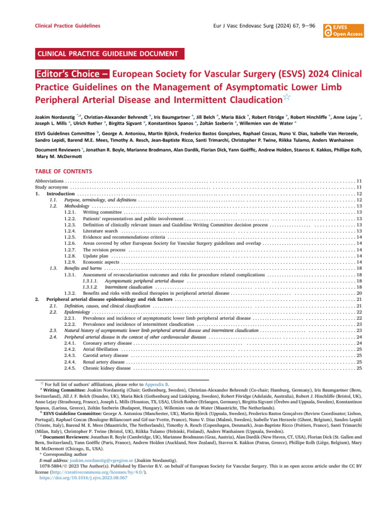 ESVS 2024 CPG Management of Asymptomatic LL PAD and IC | PDF