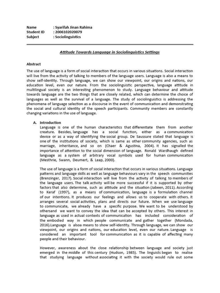 Language Attitudes in Sociolinguistics | PDF | Attitude (Psychology ...