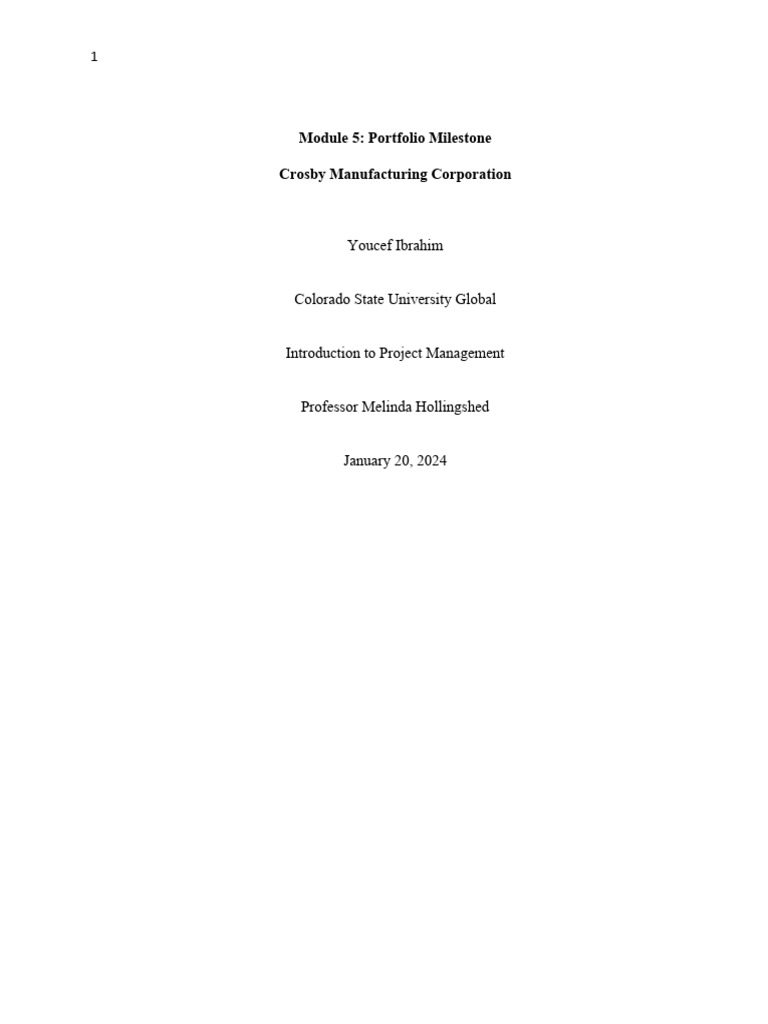 Youcef Ibrahim - Module 8 - Portfolio Project Crosby Manufacturing Corporation | PDF | Project ...