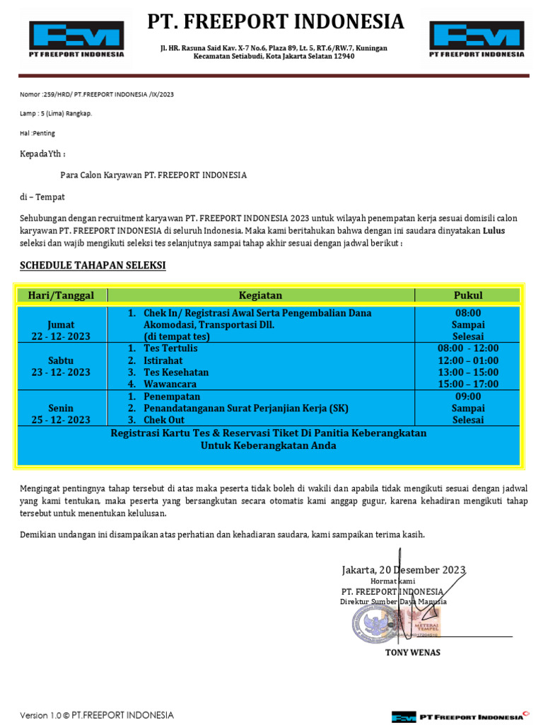 Surat Panggilan Interview PT Freeport Indonesia | PDF Surat Panggilan Interview PT Freeport Indonesia | PDF