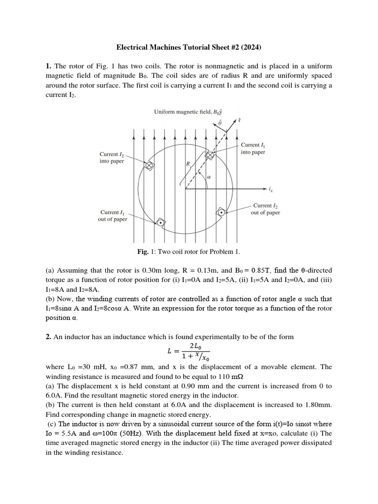 Machines Tutorial Sheet #2 (2024) | PDF | Inductor | Inductance