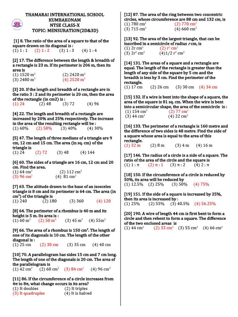 X Ntse Mensuration Test-1 | PDF | Area | Geometry