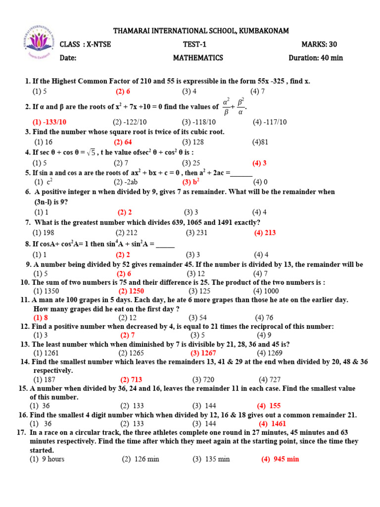 X Ntse QP Mixed Test-6 | PDF | Numbers | Complex Analysis