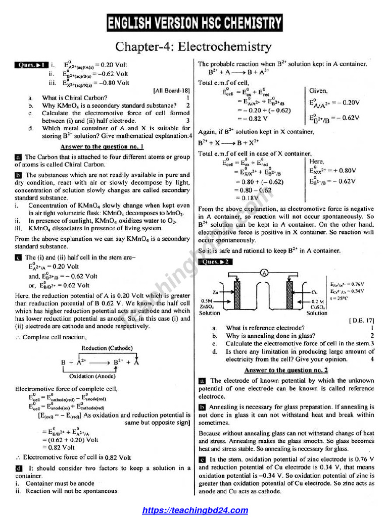 HSC Ev Chemistry 2nd Paper 4th Chapter Note | PDF