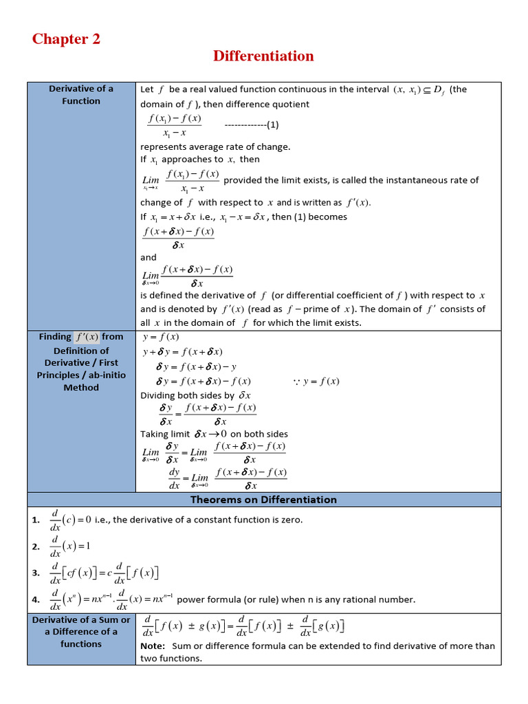 Math Part 2 (Def. + Formulas Chap 2) | PDF | Derivative | Trigonometric Functions