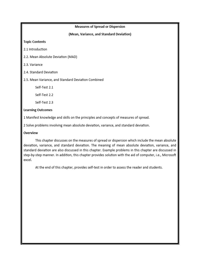 Measures-of-Spread-or-Dispersion-Learning Material | PDF
