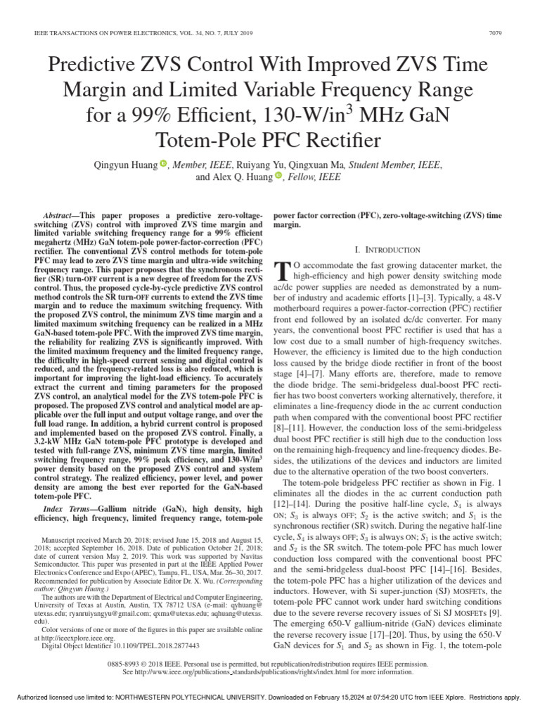 Predictive ZVS Control With Improved ZVS Time Margin and Limited Variable Frequency Range For A ...