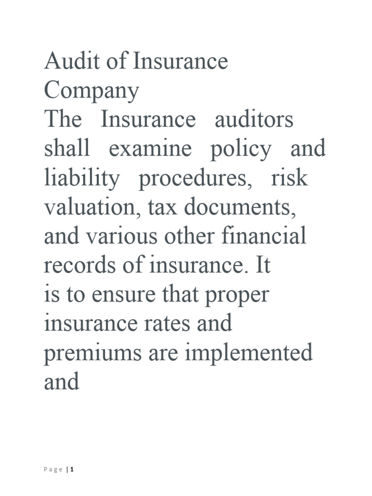 Audit of Insurance Company | PDF | Insurance | Audit