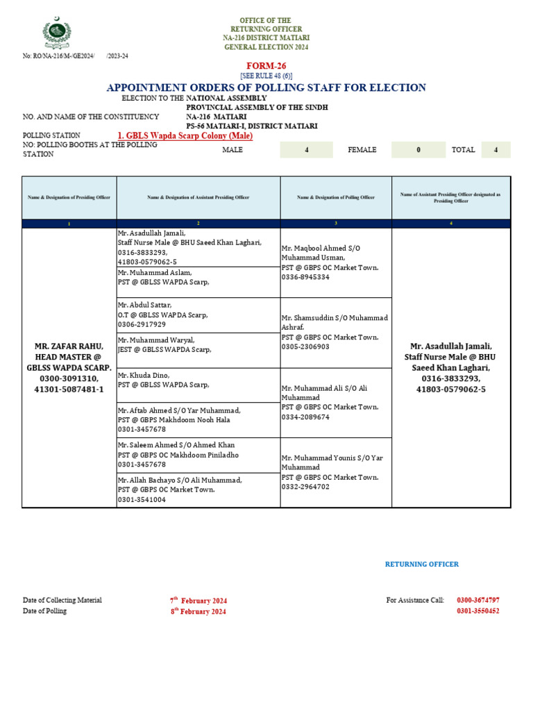 Form 26 Na-216 | PDF | Government Of Pakistan | Pakistan