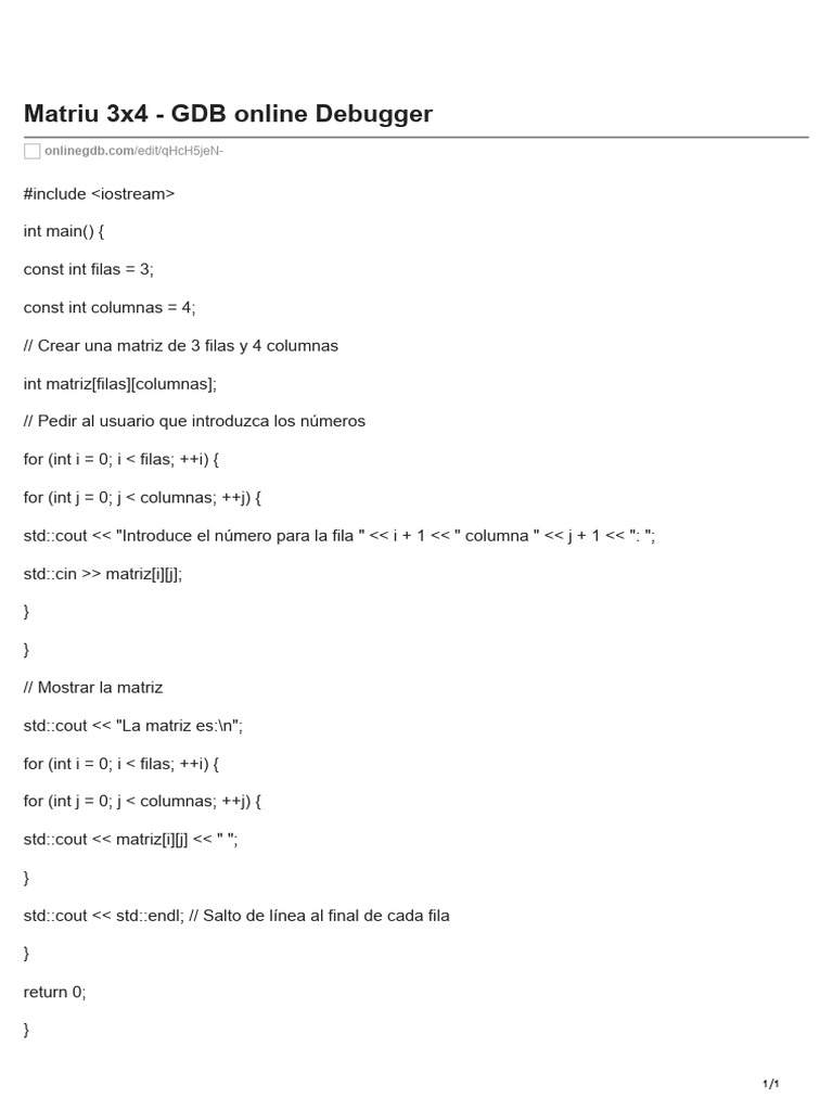 Matriu 3x4 - GDB Online Debugger | PDF